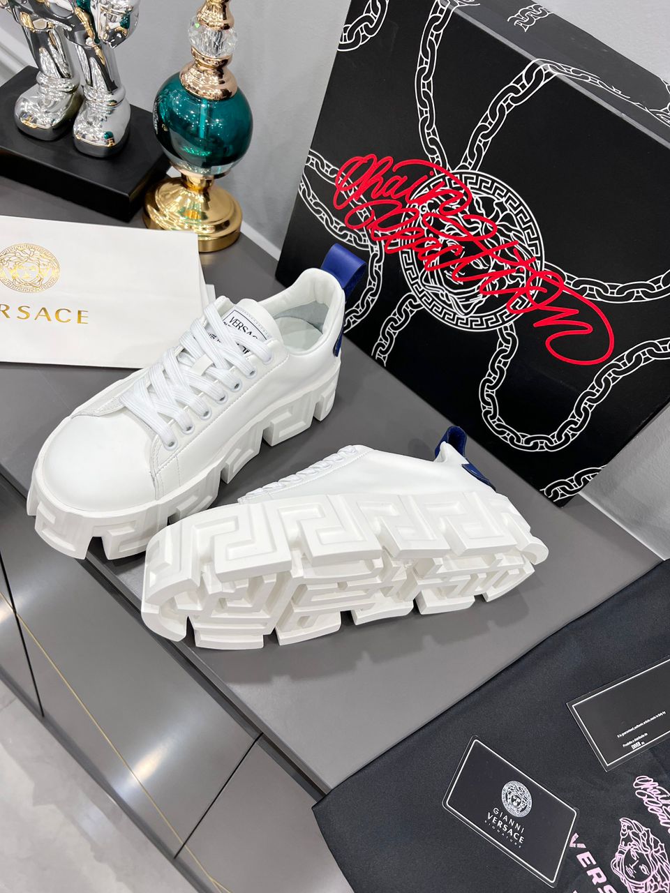 Versace Greca Labyrinth Blue Low-top Sneakers